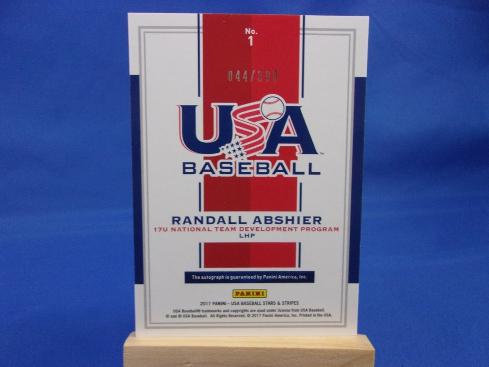 Randall Abshier USA Baseball 2017 17U Autograph AUTO #1 Stars & Stripes ...