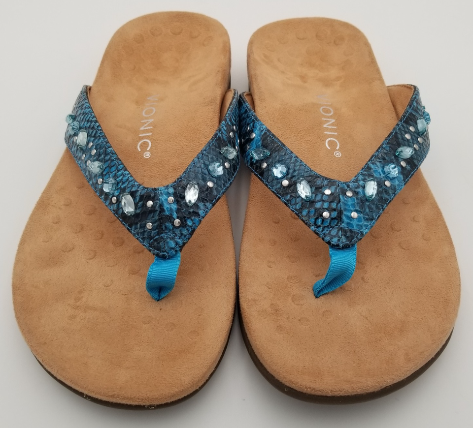 Vionic Lucia Snake Print T-Post Flip Flop Wedge Sandal Slip On Women's ...