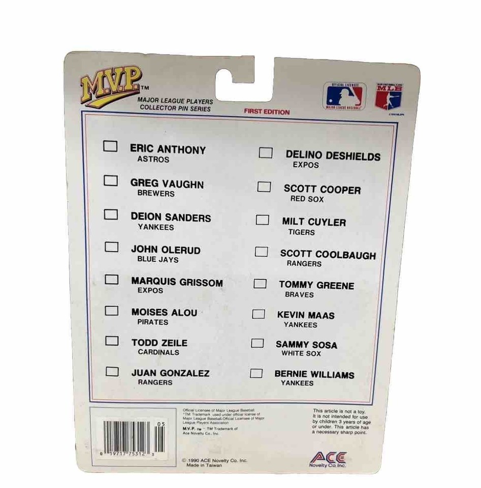1990 Ace Novelty MVP Baseball Card And Pin In Original Package Eric ...