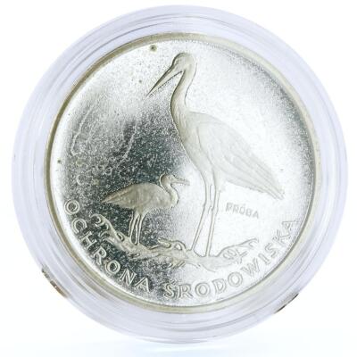 Poland 100 zlotych Endangered Wildlife Storks Birds Fauna proba silver ...