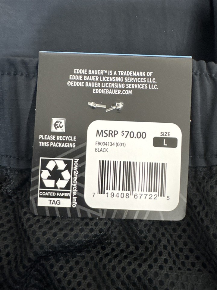 Eddie Bauer Men's L Ripstop Tech Short Black Nylon Belt NWT Inseam 7.75 ...