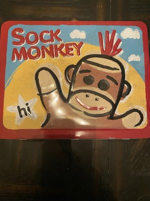 2008 Vintage Sock Monkey Lunch Box Tin Childrens Back To School Play ...
