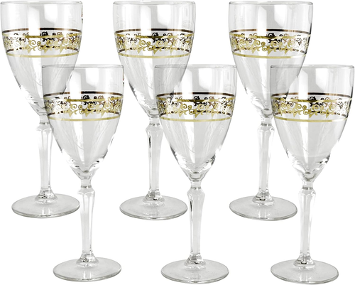 Clear 8Oz Wine Glass with Gold Filigree 6Pc Set | eBay
