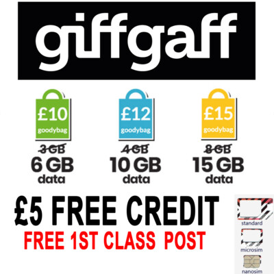 GiffGaff Giff Gaff Nano Micro Sim Card For 3G 4G Mobile Phones Payg Or ...