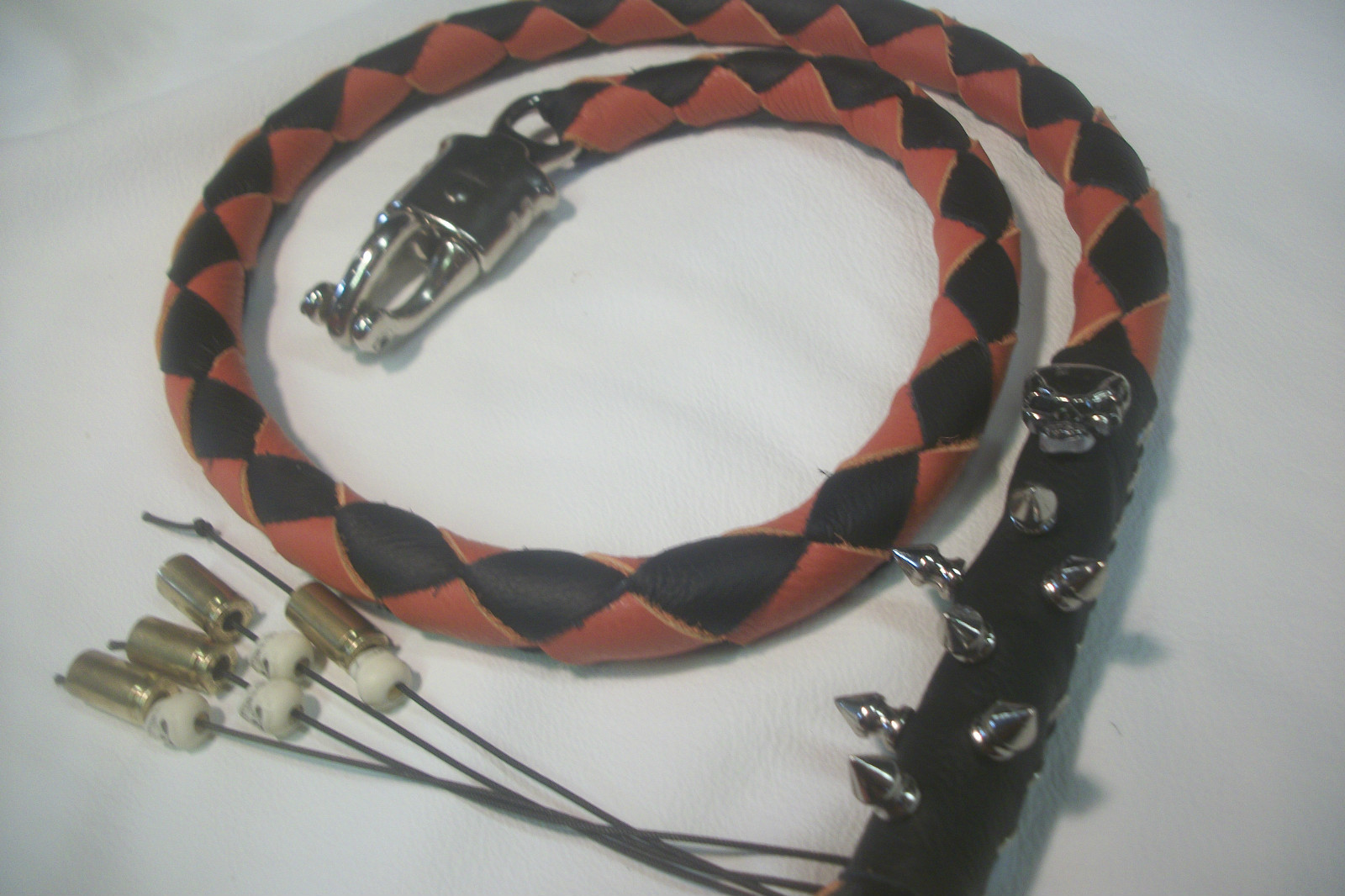 biker whip getback ULTIMATE whip BLACK & ORANGE SKULLS &SPIKES BY ...