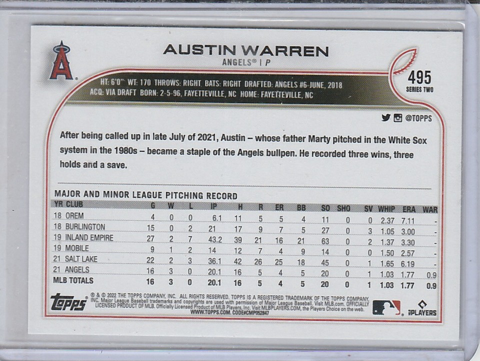 Austin Warren 2022 Topps Series 2 Rainbow Foil Rookie Card #495 LA ...