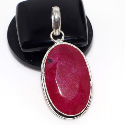 Simulated Ruby 925 Silver Plated Gemstone Pendant 2" Aesthetic ...