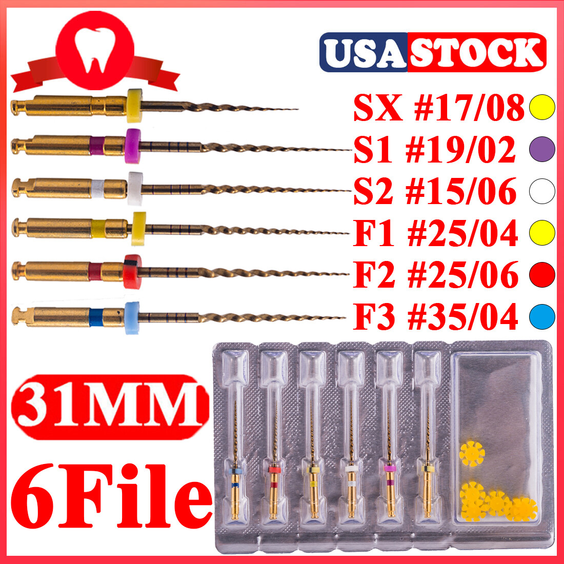 EASYINSMILE Dental Endodontic Rotary files 25MM X-Pro Gold Taper endo ...