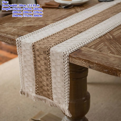 Vintage Linen Cotton Knitted Table Runner Tablecover Tassel for Dining ...