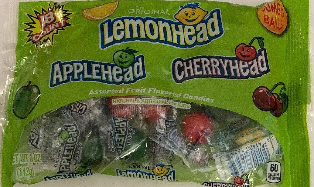1 Bag of Lemonhead Candy Jumbo Balls.Lemon, Apple,and Cherry Head.18 CT ...