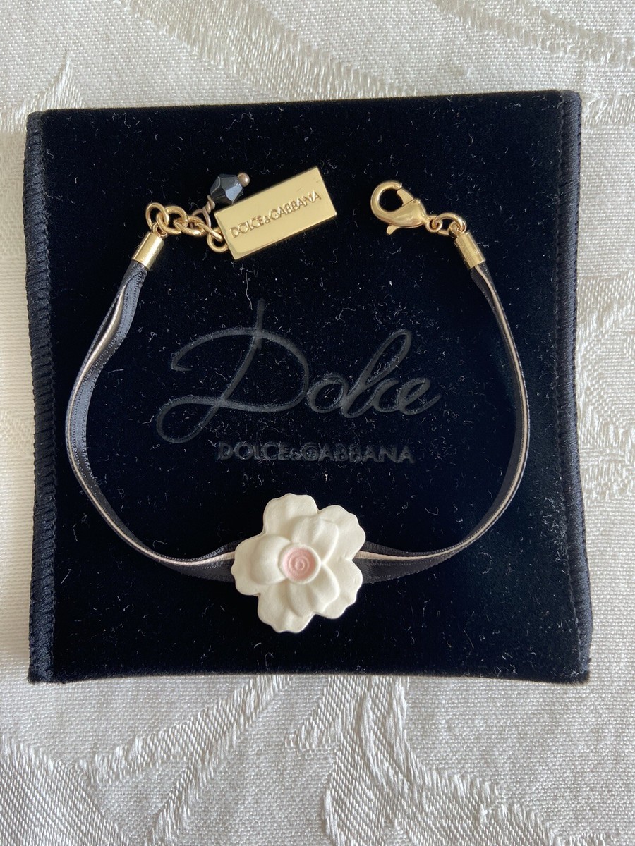 Dolce & Gabbana Bracelet, Black & gold Ribbon ,Flower White Dolce & Gabbana Bracelet, Black & gold Ribbon ,Flower White