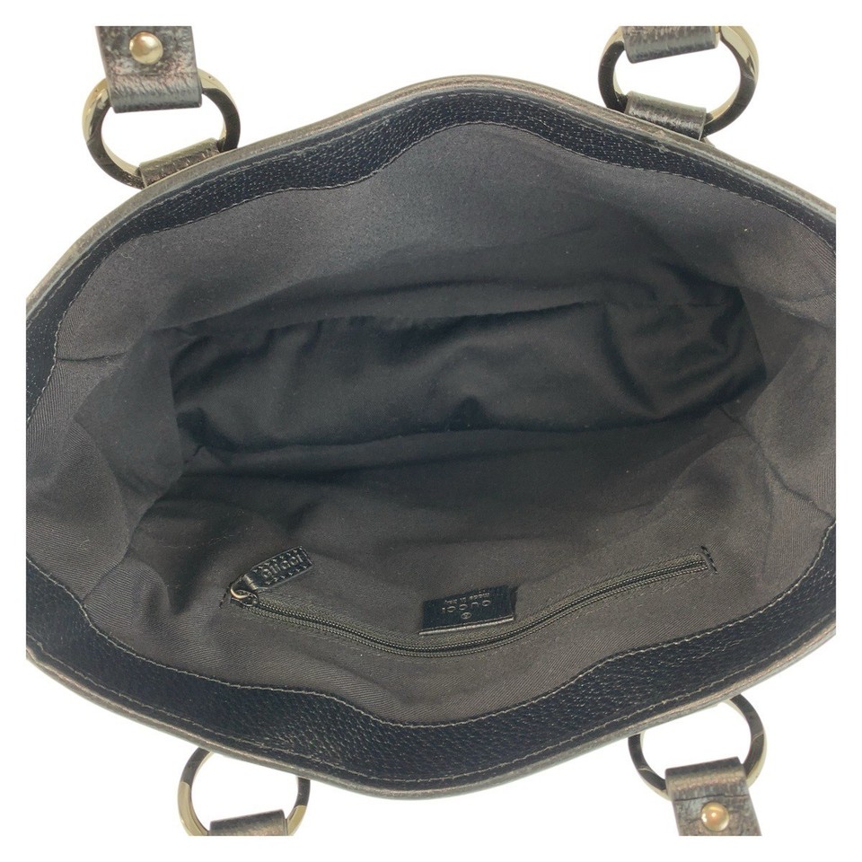 GUCCI Black Silver Hardware GG Canvas Leather 113019 Tote Bag Shoulder ...