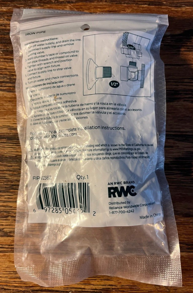 SharkBite 1/2" x 3/8" OD Angle Stop Iron Pipe, #1642676 | eBay