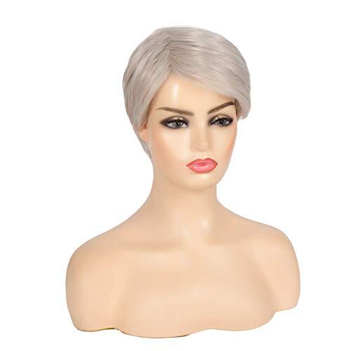 Short Pixie Cut Blonde Mix Grey Wigs for White Women Fluffy Synthetic ...
