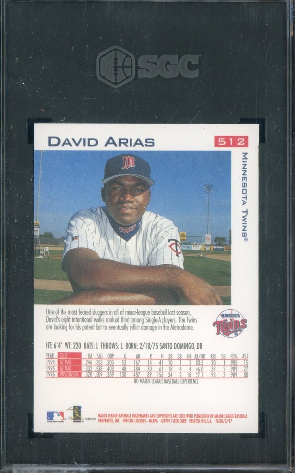 1997 Fleer #512 David Arias Boston Red Sox RC Rookie HOF SGC 10 GEM ...