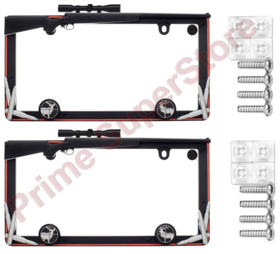 Hunting license Plate Frame 2 Black Gun/Rifle Bullets Tag Holder Screw ...