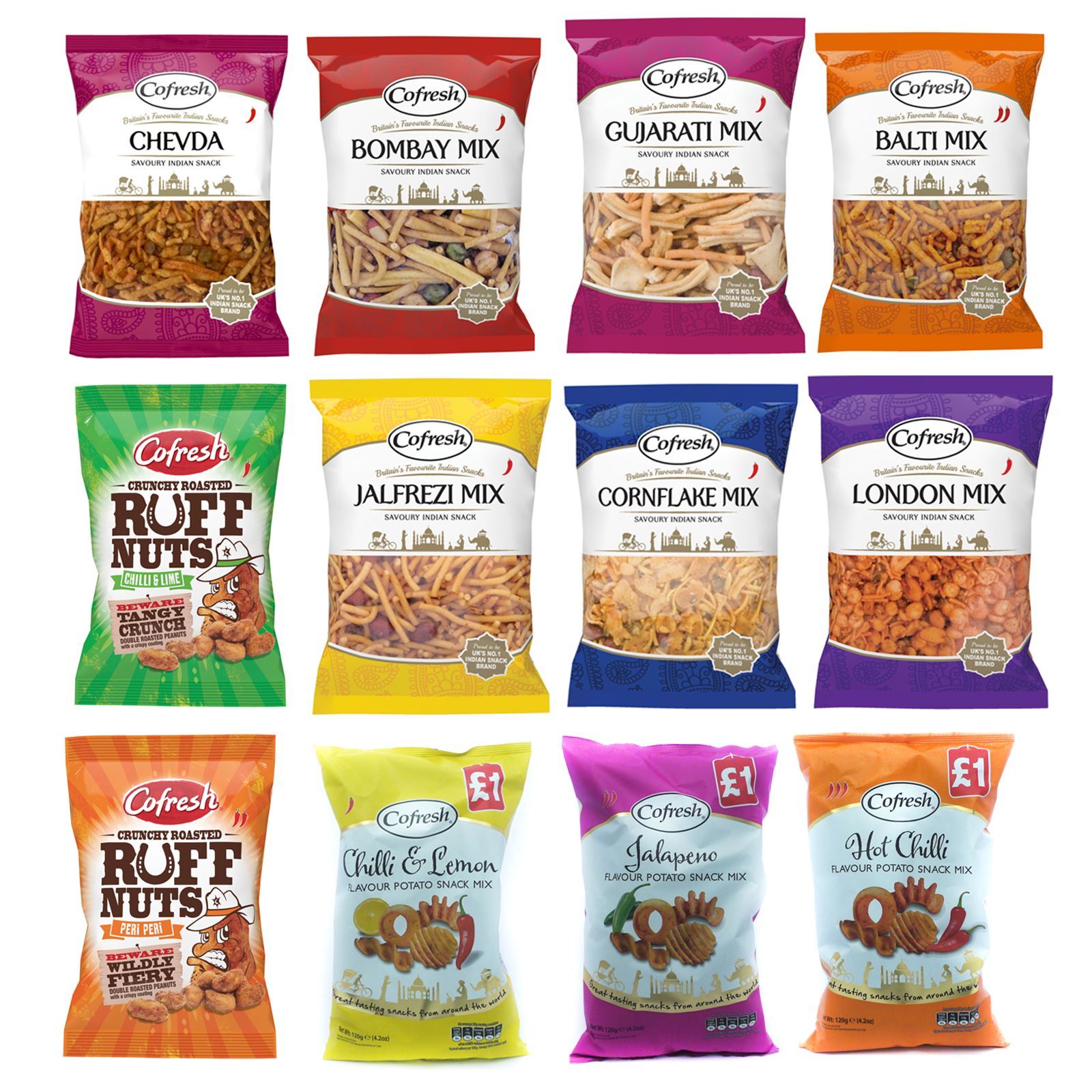 6/8/12 Boxes of Cofresh Snacks Balti, Peri, Jalapeno, Nuts, Chevada ...