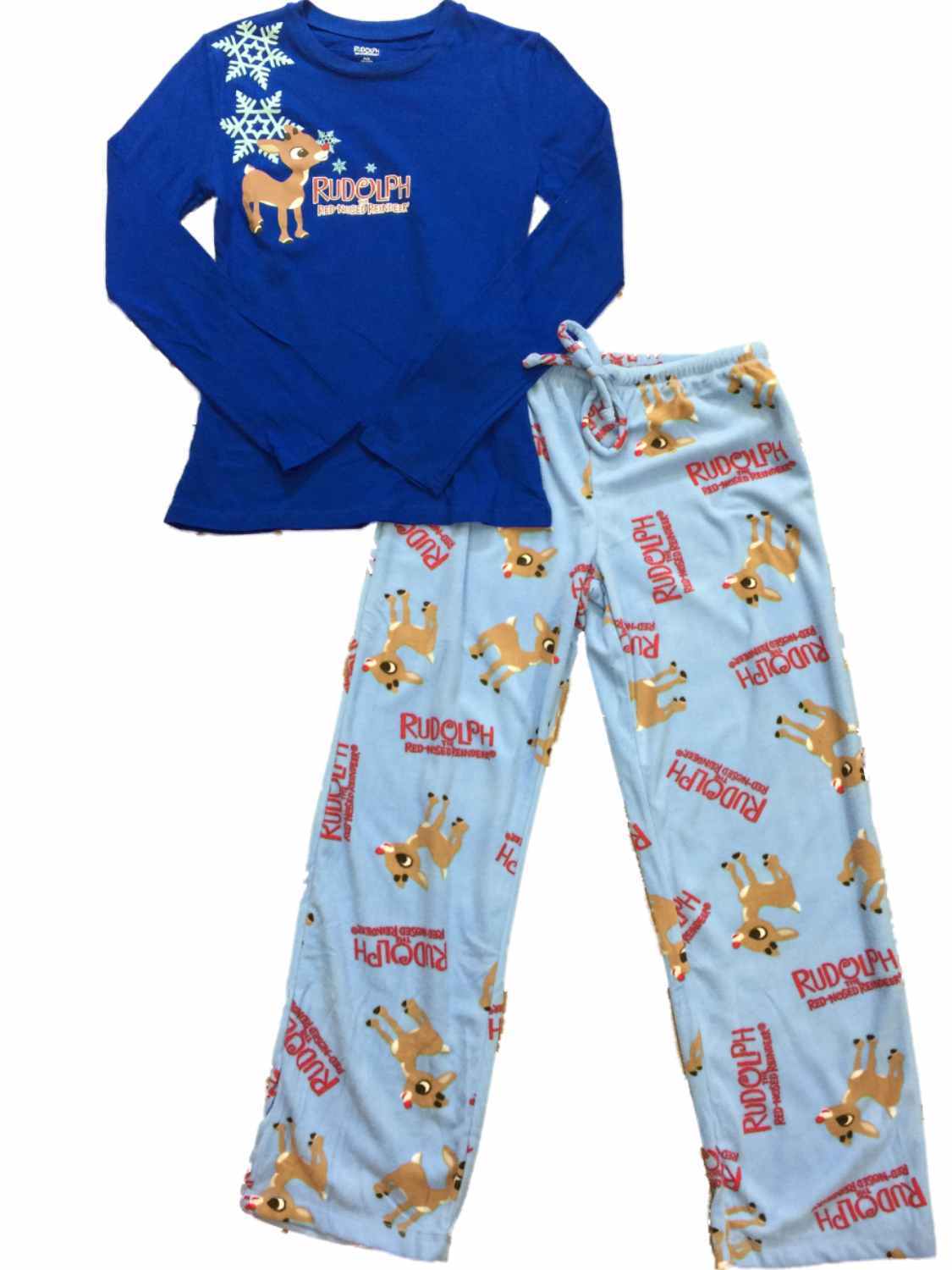 Womens Rudolph The Red Nosed Reindeer Fleece Pajamas Snowflake Sleep ...
