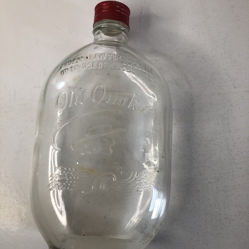 Nice Embossed Old Quaker Bourbon Rye Pictorial Whiskey Flask Bottle ...