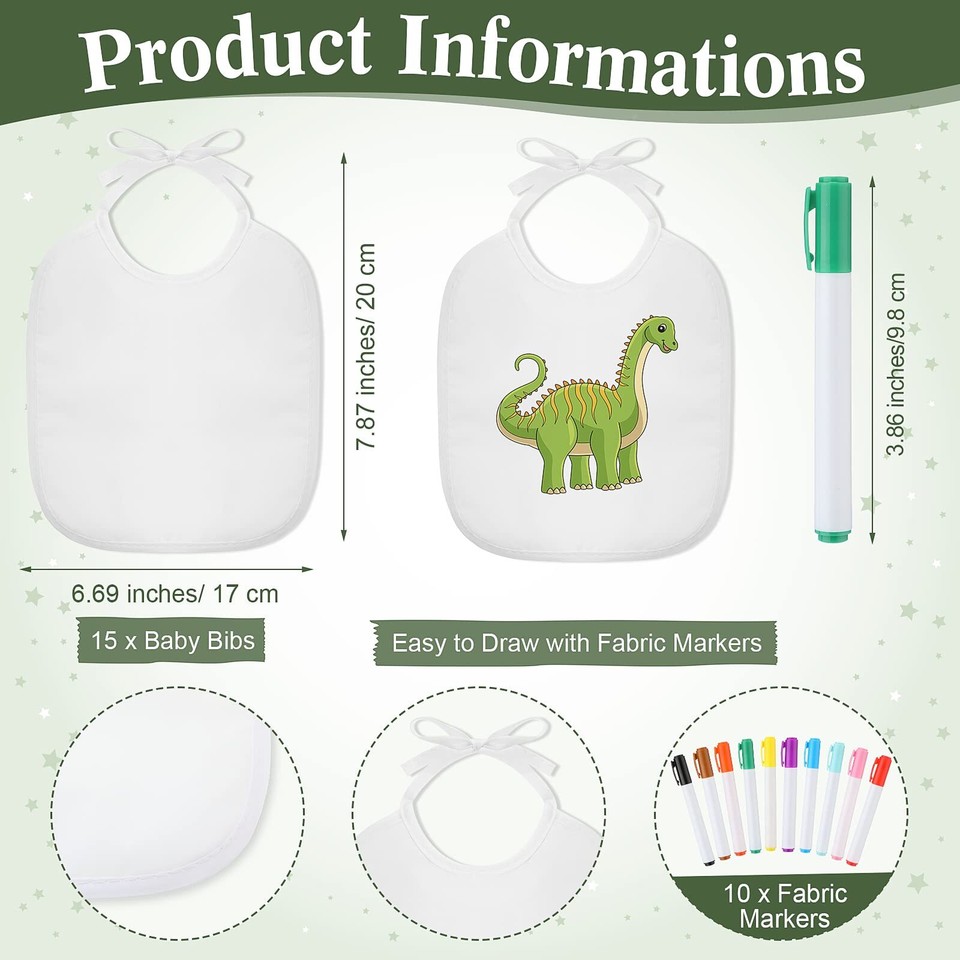 26 Pcs Baby Bibs and Game Set Baby Shower Game Sign 15 White Feeder ...
