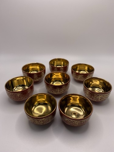 KUTANI Japanese Porcelain Ware Sake Cups Guinomi Ochoko Red Gold Set of ...