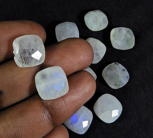 12X12MM Natural Rainbow Moonstone briolette cut Rectangular Gems 16Pcs ...