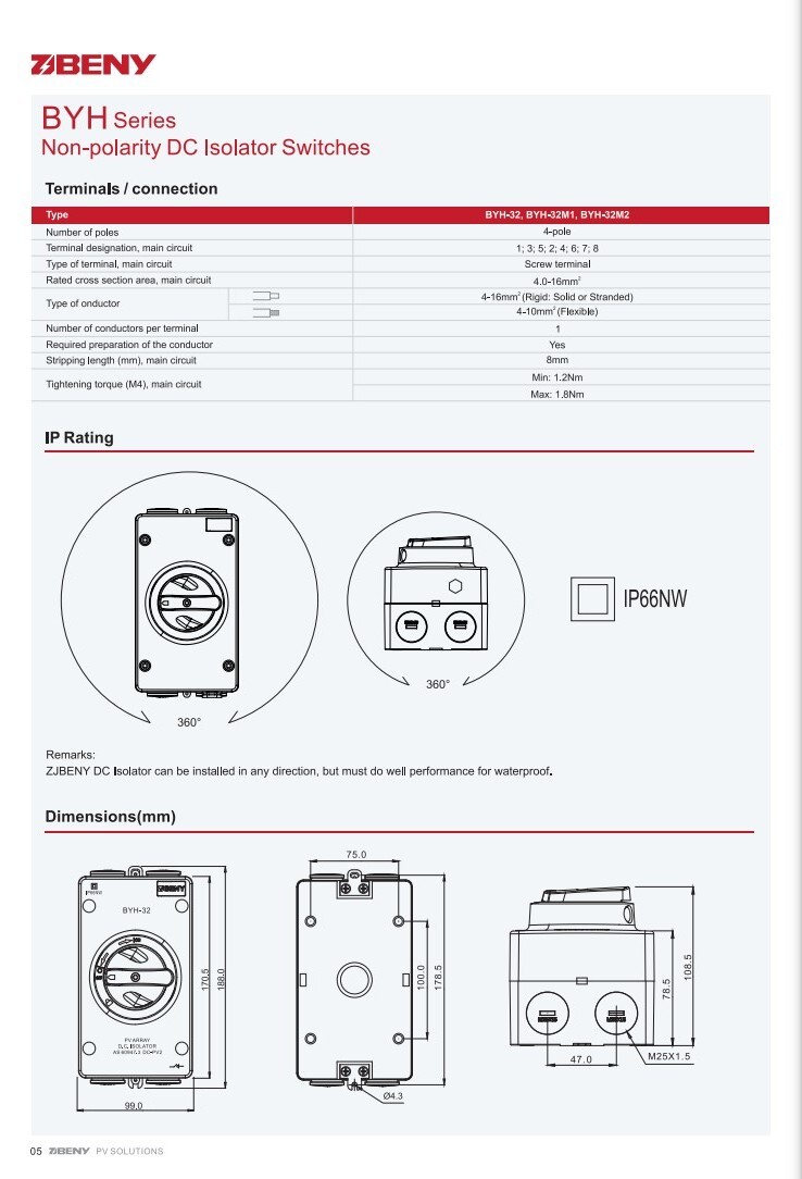 ZJ beny BYH-32 DC Isolator 4 Pole IP66 1000V - breather valve ...