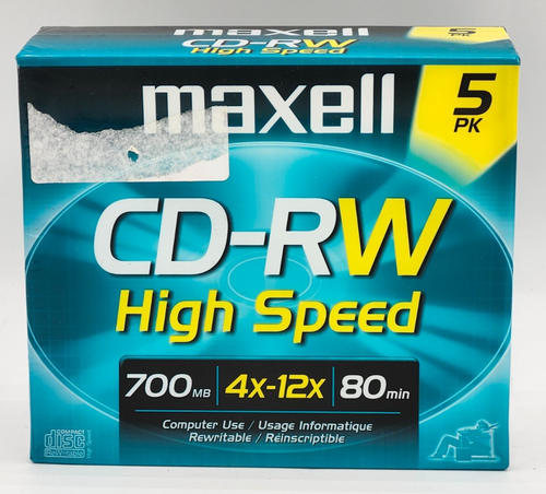 Maxell CD-RW 5 Pack 700 MB 80 minutes NEW Sealed Blank Media Recordable ...