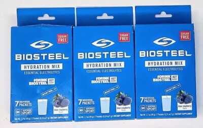 3x Biosteel Hydration Mix Blue Raspberry Electrolytes NSF 7 Serv Ea ...