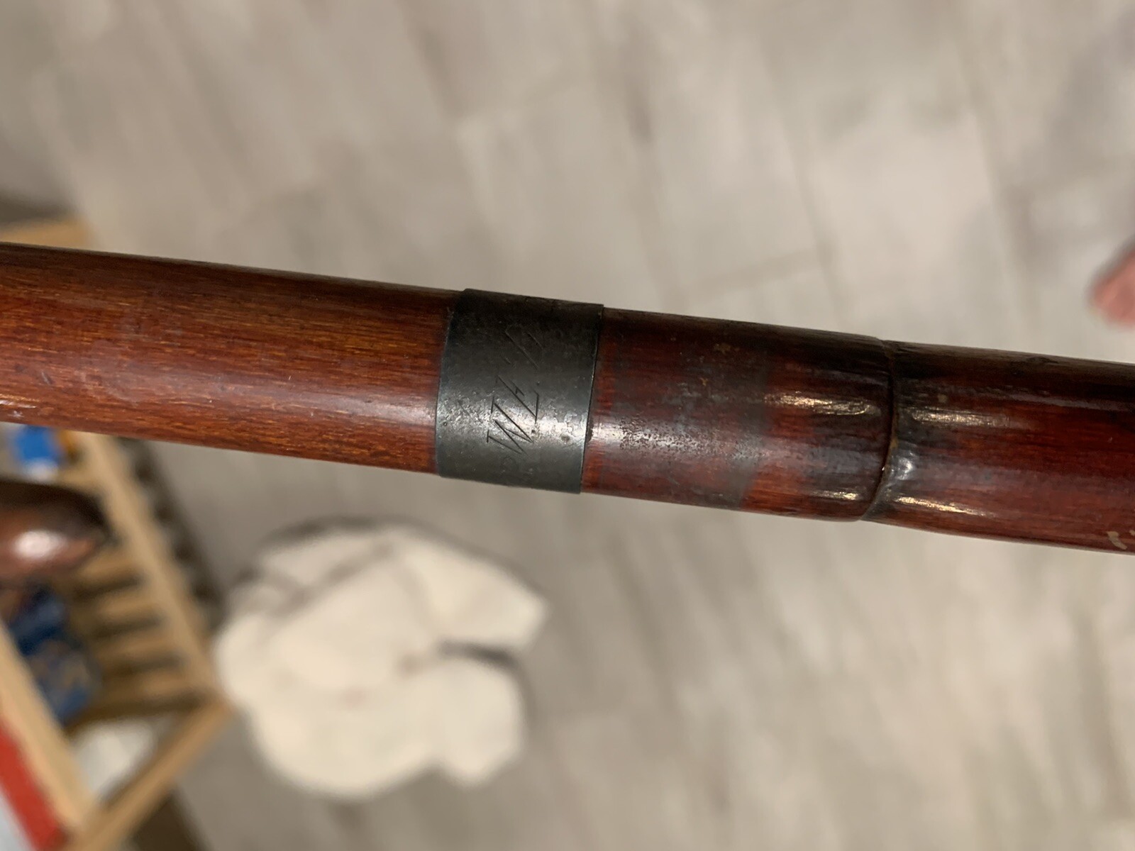 antique bamboo Walking cane with sterling bands. eng… - Gem
