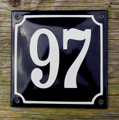 HOUSE NUMBER 97, FRENCH ENAMEL SIGN. WHITE No.97 ON A BLUE BACKGROUND ...