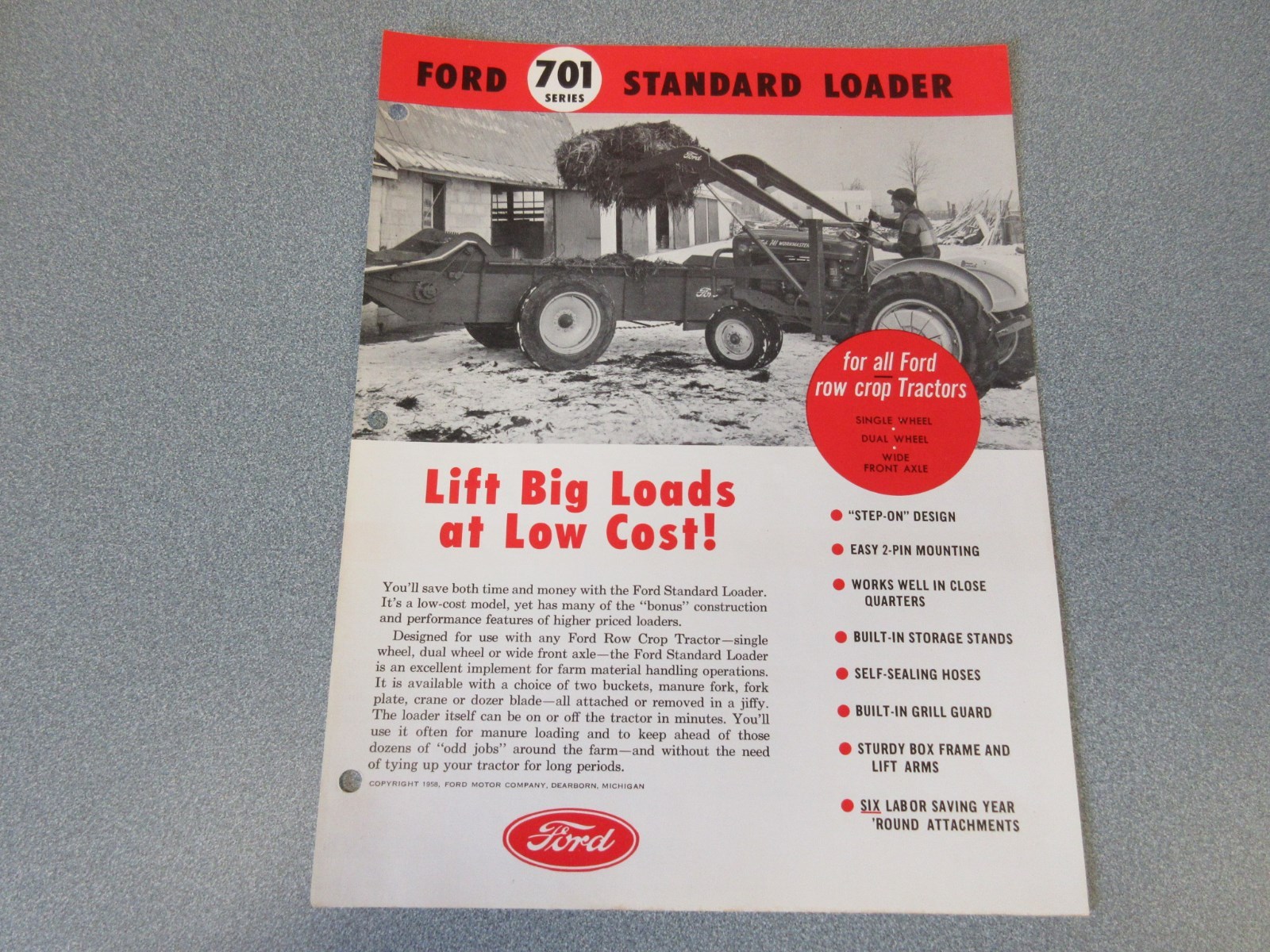 Ford 701 Series Standard Loader Sales Sheet 1958 | eBay