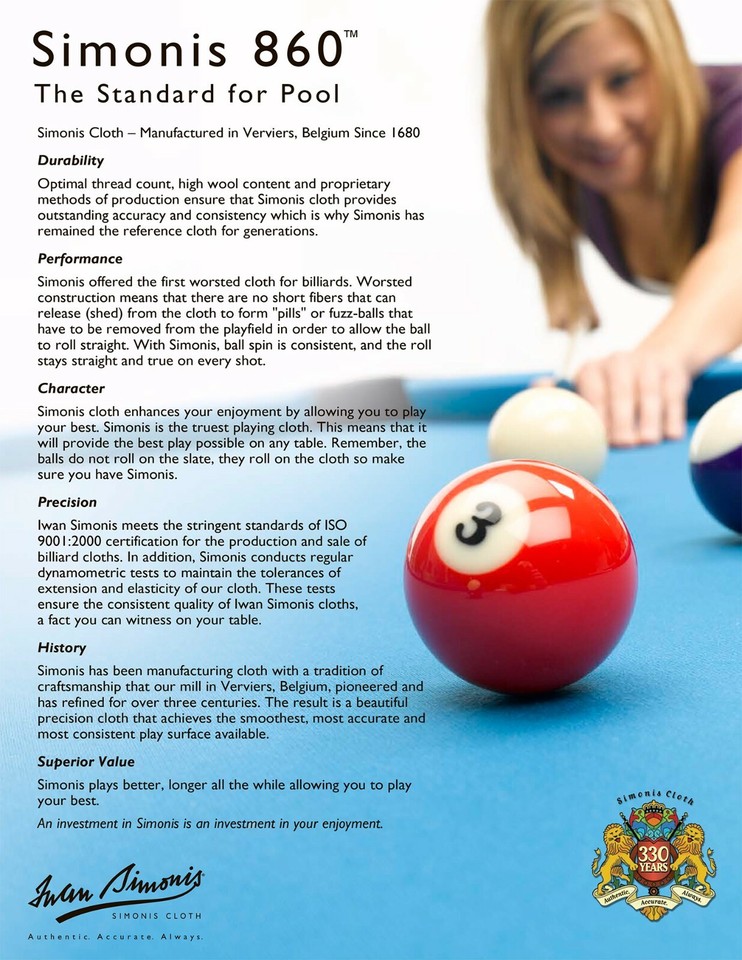 Simonis 860 Pool Table Cloth - Tournament Blue - 6 RAILS ONLY ...