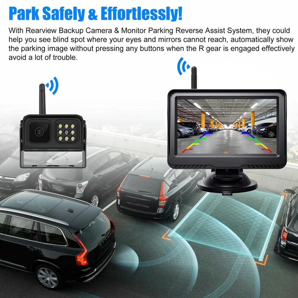 Wireless 5" Monitor HD Color IR Reversing Backup Camera 12-24v Truck ...