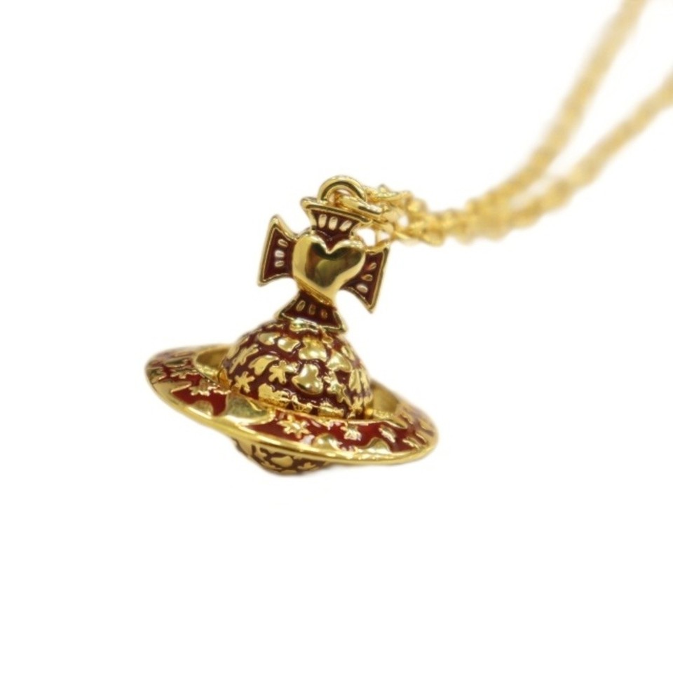 Vivienne Westwood MINI BAS RELIEF Necklace Orb Pendant Gold Color Red ...