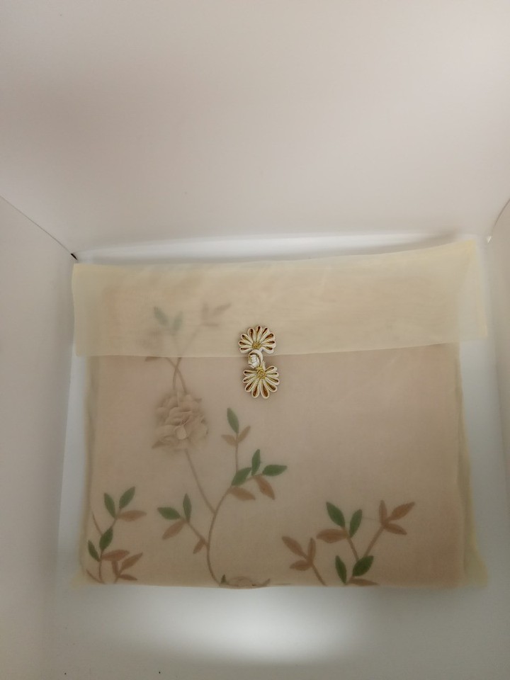 Merri Darno Hand Embroidered floral silk twill scarf in Ivory-Gold New ...