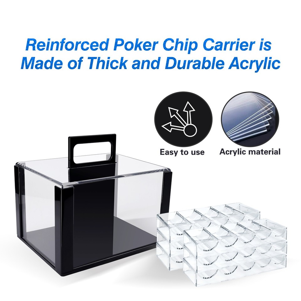 600ct Acrylic Poker Chip Case. Casino Poker Chips Carrier w/6 Chip Rack ...