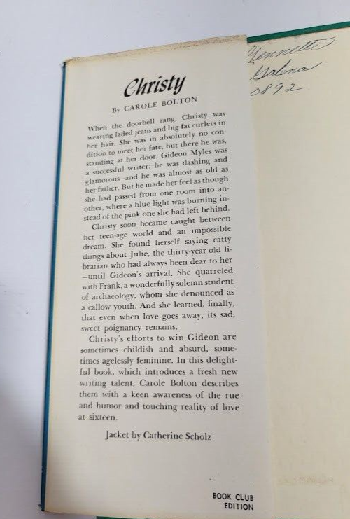 "Christy" by Carole Bolton - 1960 Book Club Edition- Hardcover with ...