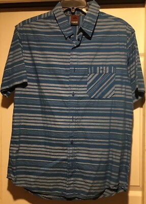 Hawk Casual Button Shirt Small Chest 42”Blue Stripe Cotton Short Sleeve ...