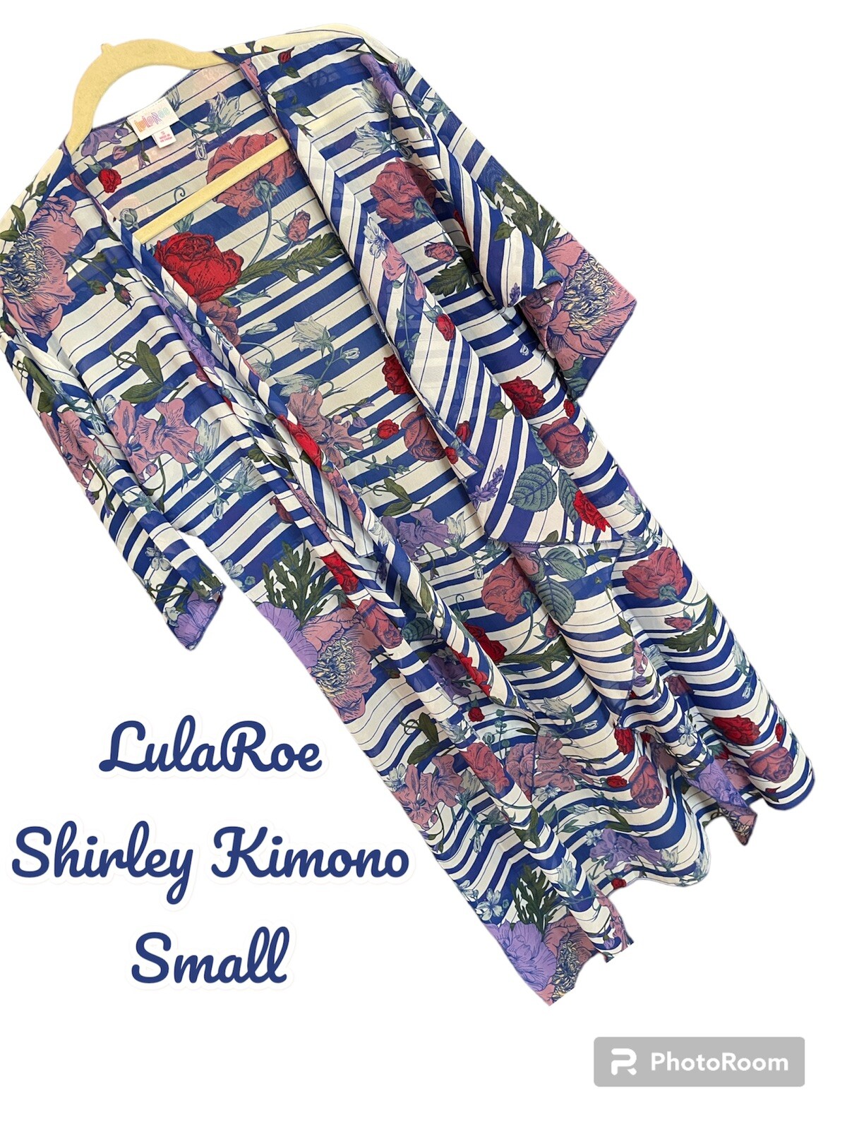 NWT LulaRoe Shirley Kimono- Blue Stripes & Colorful Floral Print ...