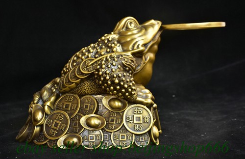 11.2" Chinese Pure Brass Fengshui Frog Coin Yuan bao Wealth Statue | eBay