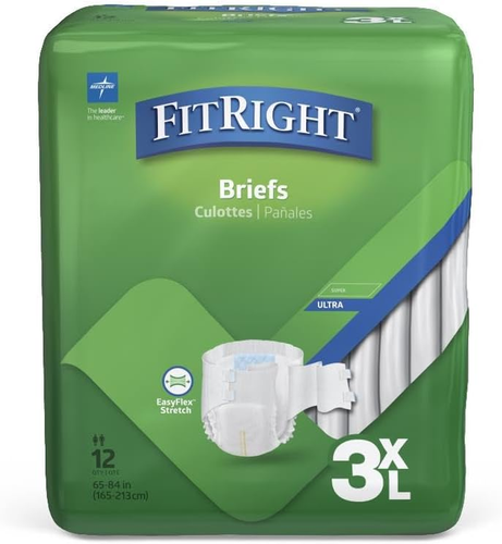 Medline Fitright Disposable Adult Incontinence Briefs, Ultra Absorbency ...
