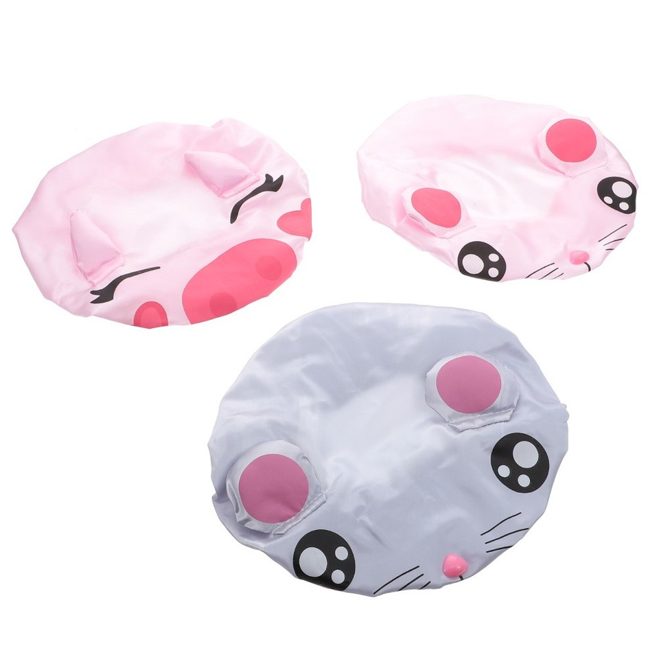 3 Pcs Waterproof Children Shower Hats Satin Double Layer Cartoon Bath ...
