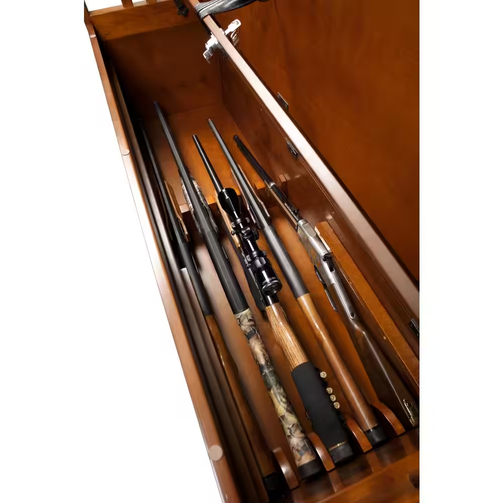 Gun Rack Cabinet Concealment Bench 4-Gun Solid Wood Entryway Home Safe ...