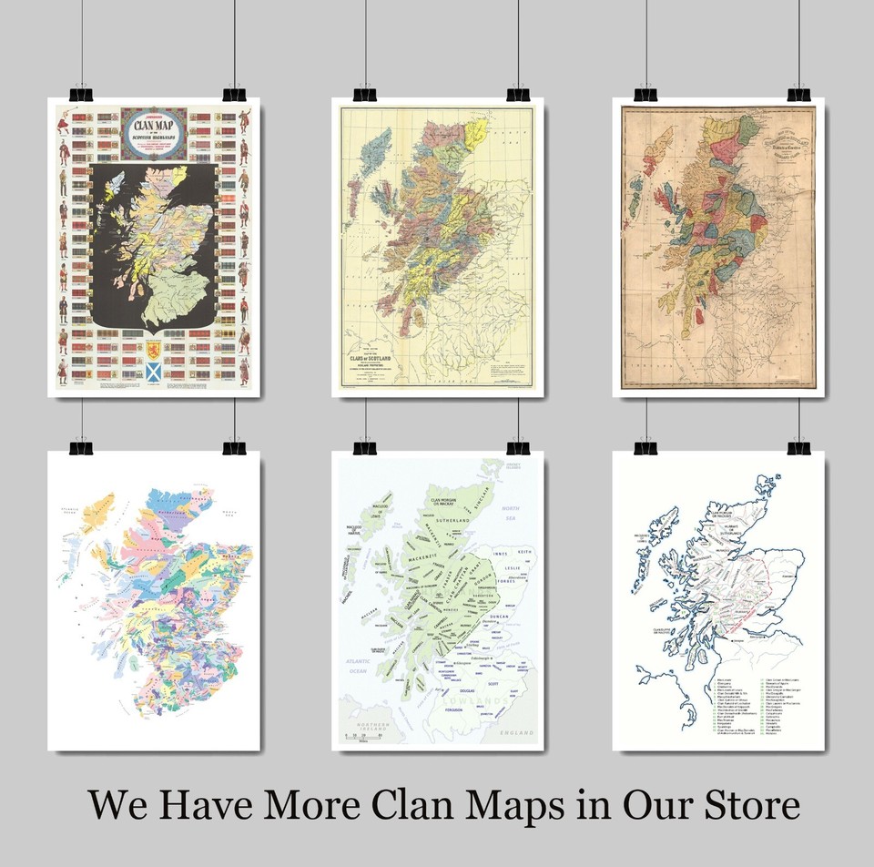 12x17 in. Scottish Clan Map showing the Clans of Scotland Highland ...