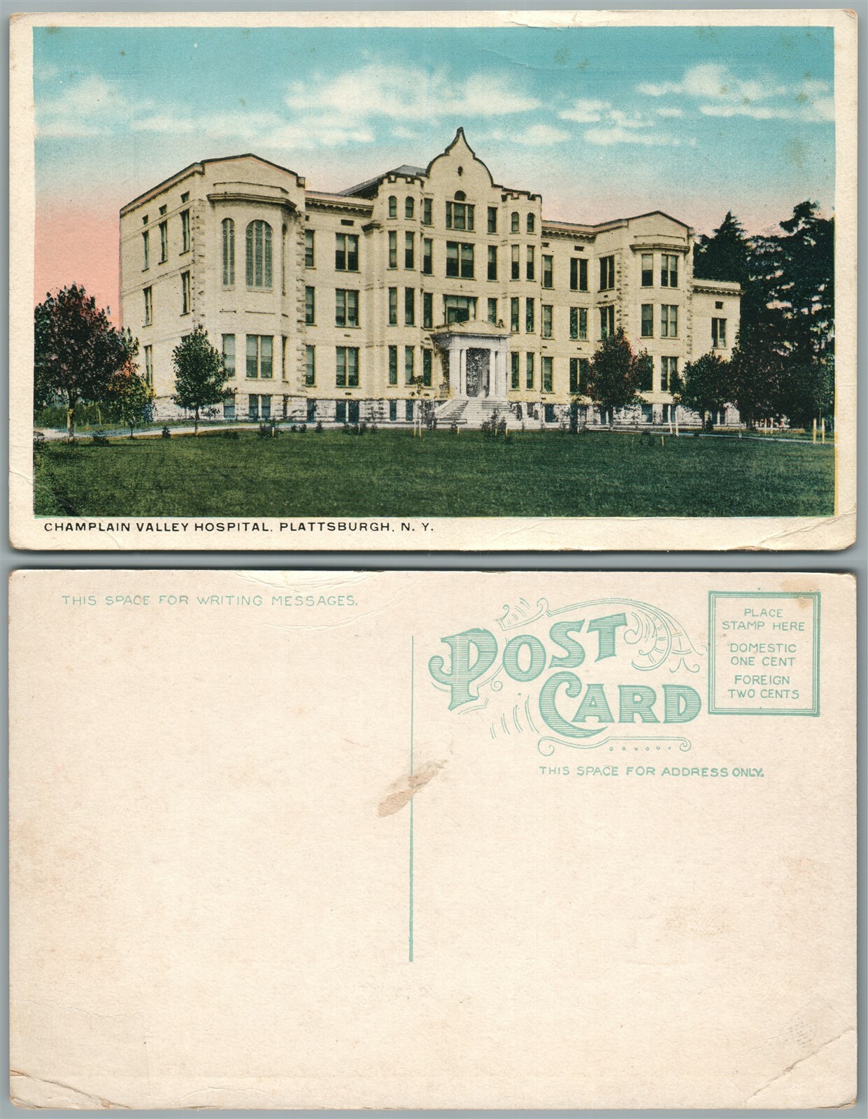 PLATTSBURGH N.Y. CHAMPLAIN VALLEY HOSPITAL ANTIQUE POSTCARD | eBay