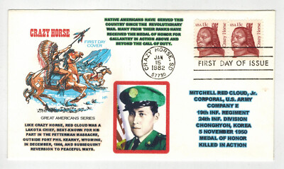 1982 Farnam DUAL CACHET CRAZY HORSE & LAKOTA INDIAN MITCHELL RED CLOUD ...