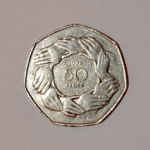 1973 50p EEC BREXIT RING OF HANDS COIN RARE COLLECTABLE OLD LARGE FIFTY ...