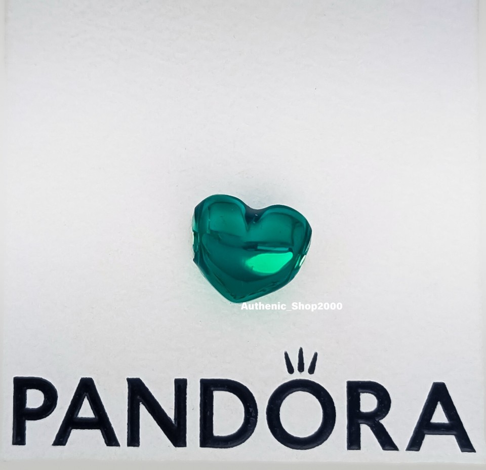 New 100% Authentic PANDORA 925 Ale Silver Metallic Green Heart Charm ...