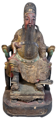Antique Chinese Polychrome Wood Scholar Figure Temple Statue | eBay